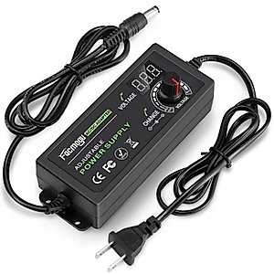 Facmogu 3V-12V 5A 60W Adjustable Power Supply with LED Display, Variable DC 3V 5V 6V 9V 12V Universal AC/DC Adapter, 100V-240V AC to DC 3-12V Switching Power Converter Multi-Voltage Regulated Adaptor