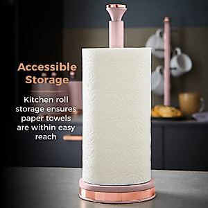 Tower T826133PNK Cavaletto Towel Pole Kitchen Roll Holder with Soft Underliner, Marshmallow Pink and Rose Gold