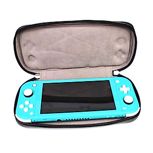 Classic Leather Black Carry Case for Nintendo Switch Lite - [Shockproof] Hard Shell Protective Cover Bag with 8 Game Card Slots,1x Leather Hand Strap Accessories(Black)