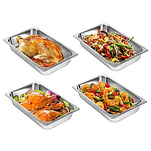 Full Size Stainless Steel Steam Table Pans w/Lids,Food Warmer Buffet Server,Suitable for Hotel,Restaurants and CateringQ