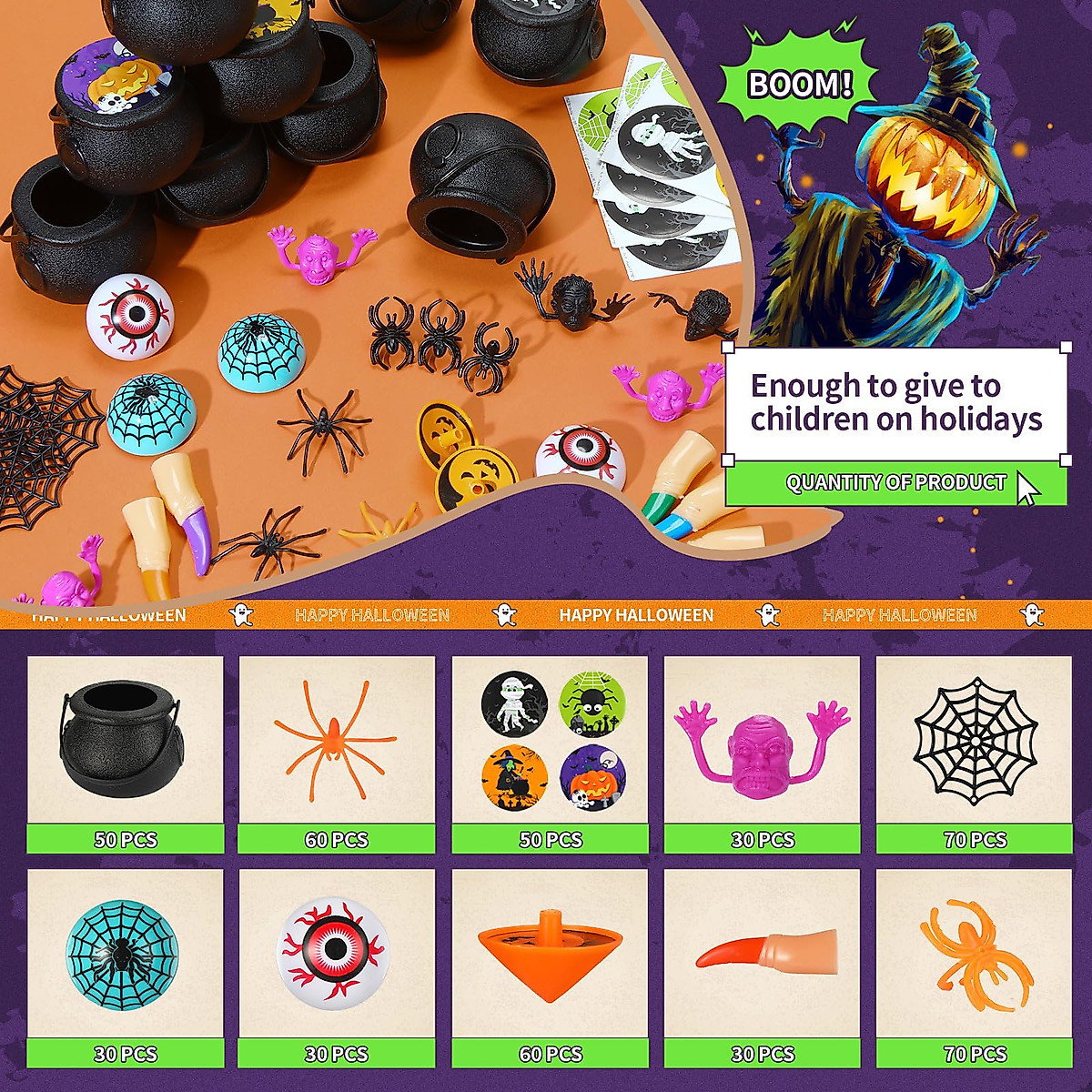 Jerify 480 Pieces Halloween Party Favors 50 Pack Prefilled Small Witch Cauldron Halloween Toys Bulk Halloween Goodie Fillers Halloween Prizes Gifts for Trick or Treat