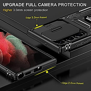 LKPINGAN for Samsung Galaxy S22 Ultra 5G Case with Slide Camera Cover &360 Degree Rotating Ring Kickstand, Military Grade Drop Protection Rugged Shockproof Case for Galaxy S22 Ultra 6.8 Inch Black