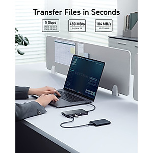 Anker USB C Hub, 552 USB-C Hub (9-in-1, 4K HDMI) with 100W Power Delivery, 4K@30Hz HDMI, 4 USB-C and USB-A Data Ports, Ethernet and SD/microSD Card Slot & New Nylon USB C to USB C Cable 100W 10ft