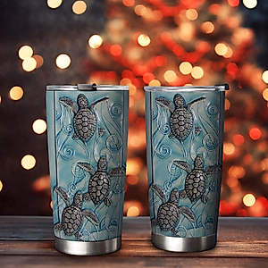 20oz Printed Ceramic Sea Turtle Tumbler, Beach, Ocean Gifts for Turtle Lovers, Coffee Thermos for Women, Men, Stainless Steel Double Wall Vacuum Insulated Coffee Mug, Travel Cup with Lid