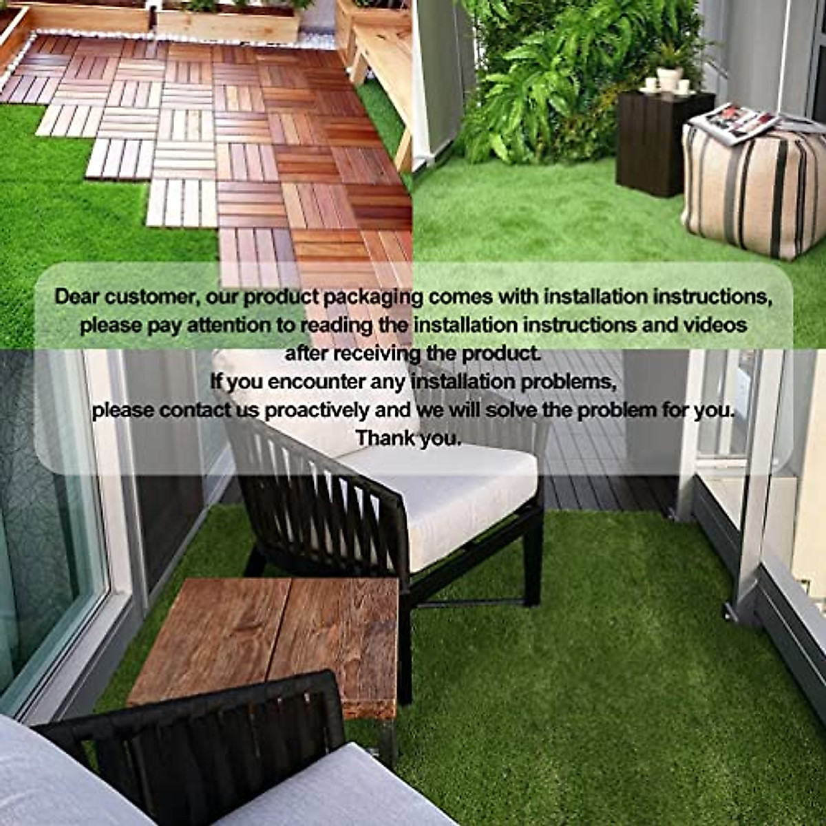 XLX TURF Artificial Grass Tiles Interlocking Turf Deck Set 9 Pack - 12"x12" Synthetic Fake Grass Self-draining Mat Flooring Decor Pad for Dog Pet Indoor Outdoor