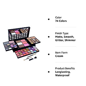 All in One Makeup Kit for Women Full Kit, 74 Colors Professional Makeup Gift Set, Include 36 Eyeshadow, 16 Lip Gloss, 12 Glitter Cream, 4 Concealer, 3 Blusher, 2 Highlight and Contour, 1 Bronzer