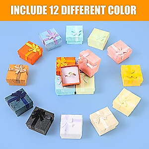 24 Pack Jewelry Gift Boxes Jewelry Box Gift Cases Cotton Filled Cardboard Paper Jewelry Box Bracelets Bangle Necklace Gift Case with Ribbon Bow for Birthday Wedding (1.6 x 1.6 Inches), 12 Color
