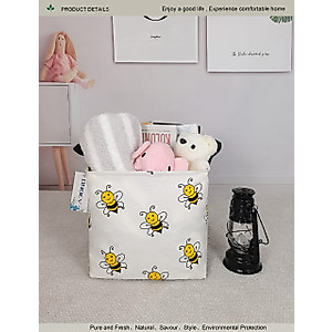 ONOEV Square Folding Laundry Basket, Canvas Basket,Nersury Hamper,Suitable for Children,Office,Bedroom,Clothes,Toys Storage（Bee