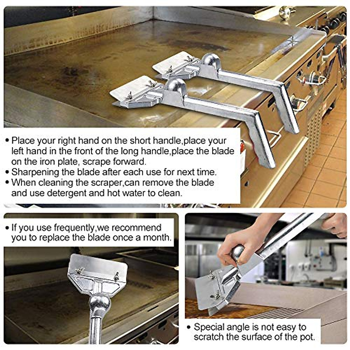 SHANGPEIXUAN Grill Scrapers, Heavy Duty Casting Aluminum Commercial Griddle Scraper with 5 Blades and Small Slant Edge Grill Scraper