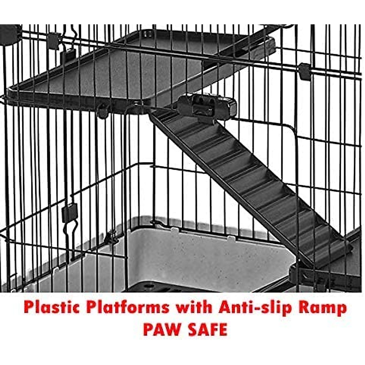 52-inch Deluxe and Spacious 5-Level Indoor Outdoor Ferret Chinchilla Guinea Pig Cage Rabbit Hutch Paw Safe Solid Platform Ramp Mesh Floor Leakproof Tray Large Access Doors (Black, 52-inch, 5-Level)