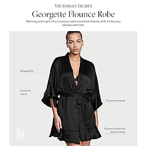 Victoria's Secret Satin Robe, Short Bathrobe, Silk Kimono Lingerie, Nightwear, Women's Sleepwear, Black (XL/XXL)