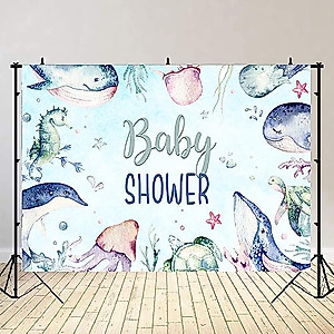 Lofaris Summer Ocean Baby Shower Party Backdrop for Boy Under The Sea Baby Shower Background Starfish Ocean Theme Newborn Baby Party Decor Cake Table Banner 6x4ft