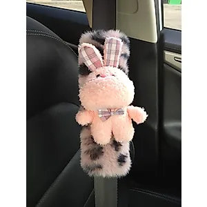 seemehappy Furry Car Seatbelt Covers for Adults,Cute Animal Seatbelt Pad Shoulder Pad Neck Cushion Protector Car Accessories (Pink Bunny)