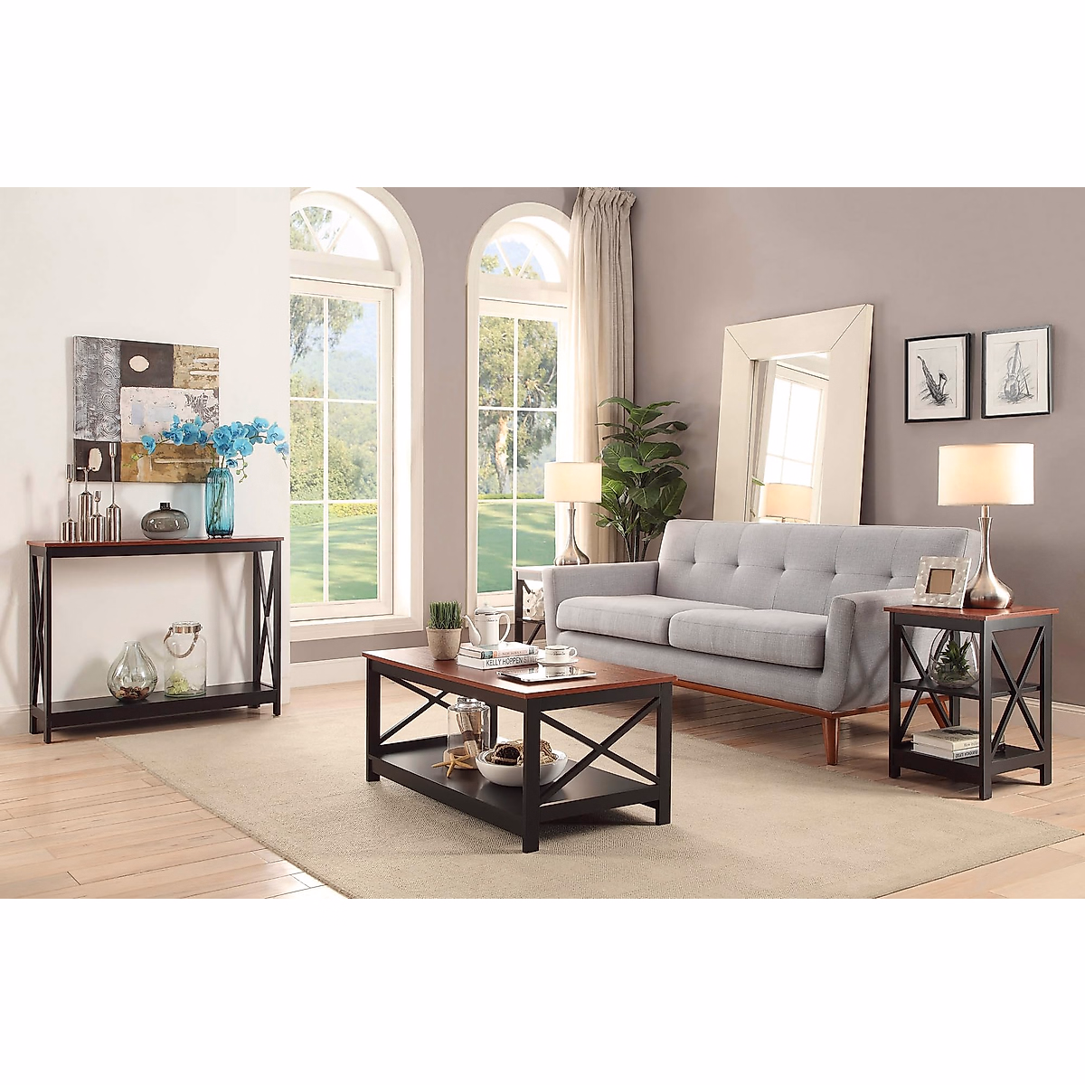 Convenience Concepts Oxford End Table with Shelves, Cherry/Black