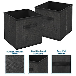 Cube Storage Bins, Foldable 6 Cube Storage Organizer Bins, Fabric Storage Cubes, Storage Basket with Handles, Black Closet Storage Bins, 11-Inch Cube Storage Bins for Bedroom, Playroom and More