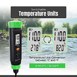 JuviPerpric Dissolved Oxygen Meter,Dissolved Oxygen Test Kit with Floating Probe, LED, 9.8Ft Cable Electrode, ATC, Digital Rechargeable DO Meter for Fish Tanks and Aquarium