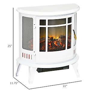 HOMCOM 22" Electric Fireplace Stove, Freestanding Electric Fire Place Heater with Realistic LED Flame, Adjustable Temperature, 1500W, White