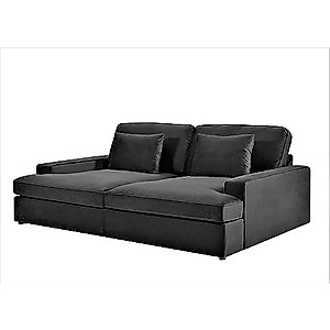 US Pride Furniture Sleek Velvet Sleeper Sofa Bed Couch with Luxurious Design, Stylish Focal Point for Elegant Living Spaces and Cozy Lounging with 2 Accent Pillows, Black