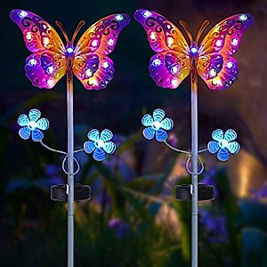 VGYVGYCC Outdoor Solar Garden Lights - 2 Pack Solar Metal Butterfly Decorative Lights - Newest Colorful LED Waterproof Solar Stake Lights for Garden, Patio, Yard, Lawn, Walkway Decoration(Yellow)