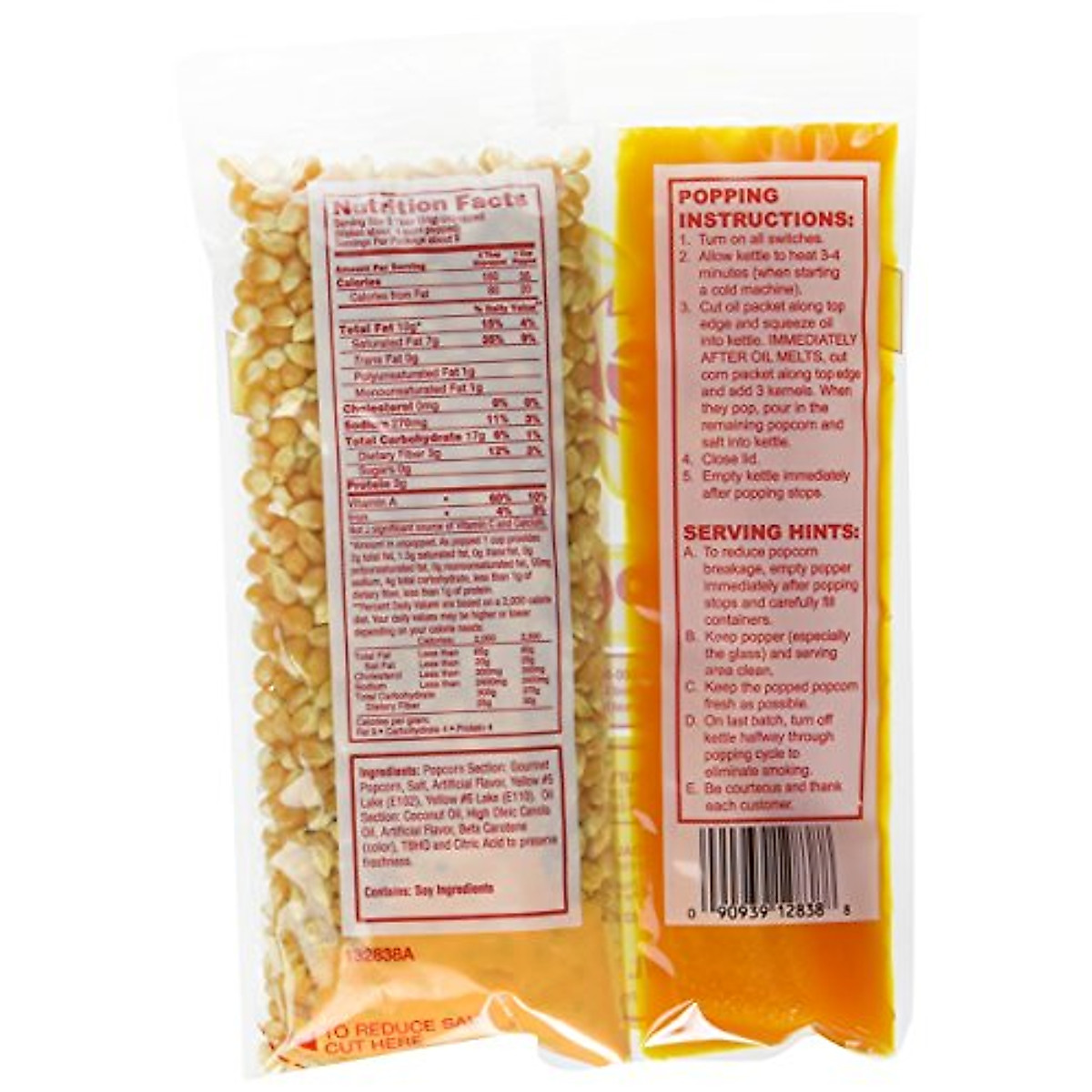 Gold Medal Products Co 24Ct Coconut Oil Kit 2838 Popcorn (10.6oz of kernels; pre-measured for 8oz kettles)