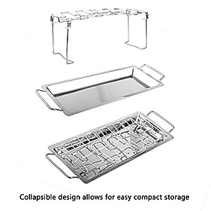 FIRELOOP Chicken Wing Leg Rack BBQ Chicken Drumsticks Rack Stainless Steel Hang Up to 12 Chicken Legs or Wings, Metal Roaster Stand with Drip Tray for Kamado Joe Big Green Egg, Smoker Grill or Oven