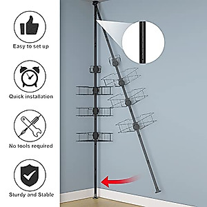 SANDEGOO Corner Shower Caddy Tension Pole,Black 4 Tier Adjustable Shower racks for inside Shelves Bathroom Bathtub Shampoo Holder Organizer Storage Rack, Rustproof Stainless Steel Shower 40-120 inch