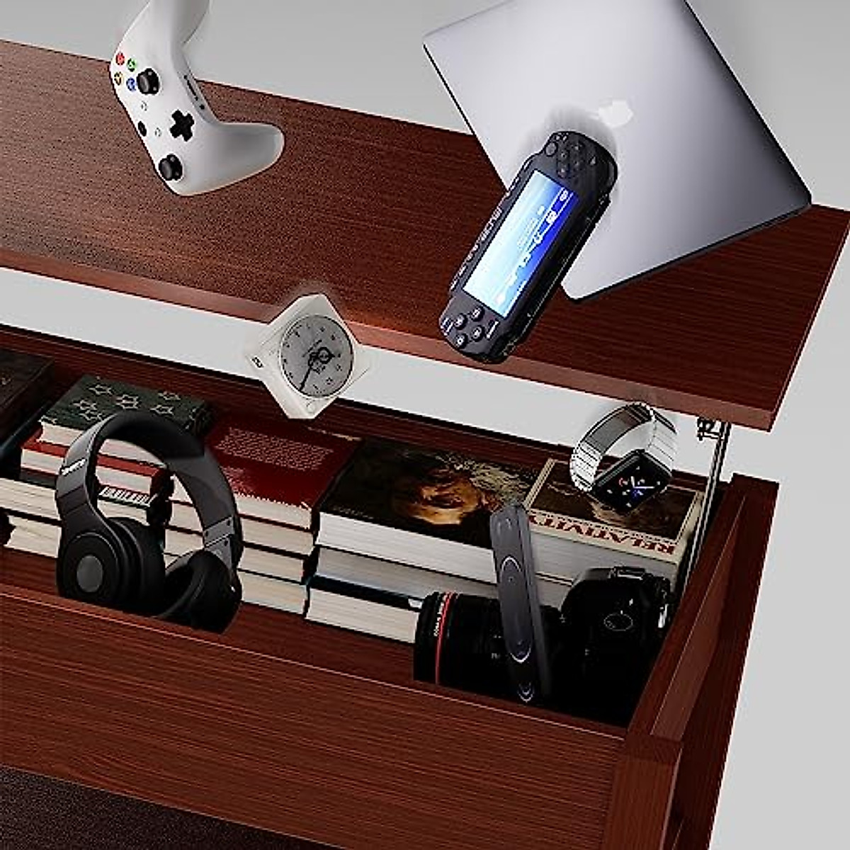 VEELOK Lift Top Coffee Table for Living Room with Hidden Storage Compartment 2 Drawers and Shelf Large Convertible Coffee Table, 43.3" Modern Wood Coffee Table, 445LBS Max Weight, Espresso