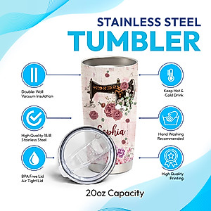 Hyturtle Personalized Gifts For Sewing Lover - Sewing Mechanic Nutrition Facts Custom Stainless Steel Tumbler 20 oz With Lid - Idea Quilting Crochet Lover Gifts For Women, Girl On Birthday, Christmas