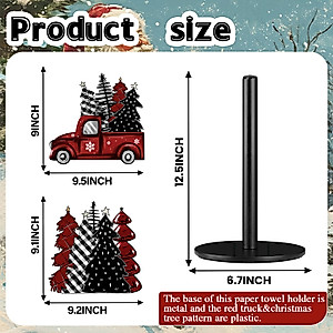 Christmas Paper Towel Holder, Red Truck Christmas Decoration, Buffalo Plaid Christmas Tree Towels Paper Holder for Kitchen Countertop Bathroom Home Farmhouse, Winter Replaceable Xmas Tree Decor Indoor