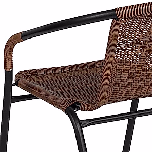 Flash Furniture Lila Modern Rattan Indoor/Outdoor Stackable Dining Chairs, Stacking Rattan Bistro Chairs for Patio or Restaurant, Set of 2, Brown