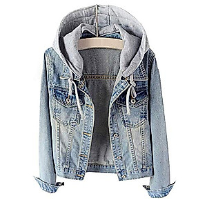 LifeShe Women's Casual Detachable Hoodie Denim Jacket