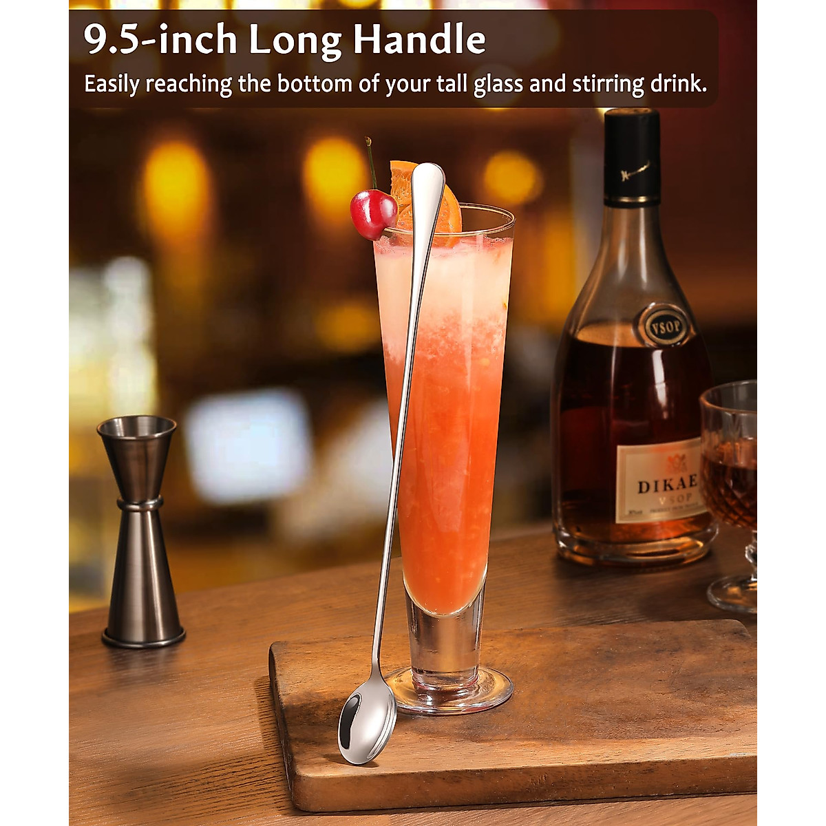 Lovingly Yours 9.5-Inch Long Handle Spoon, Ice Tea Spoons, Ice Cream Spoon, Long Coffee Spoons, Stainless Steel Stirring Spoons, Set of 4