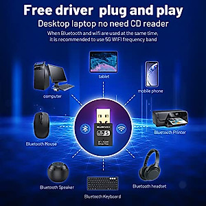 USB WiFi Bluetooth Adapter 2-in-1,Bluetooth Wireless External Receiver，600Mbps 2.4/5.8Ghz Dual Band Wireless Network,Plug and Play, for PC/Laptop/Desktop,Support Win7/8/8.1/10/Win 11