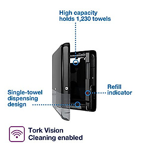 Tork PeakServe Mini Continuous Paper Hand Towel Dispenser Black H5, High-Capacity, Elevation Range, 552538