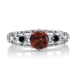 Sterling Silver Genuine Red Garnet & Black Diamond Women/'s Ring (1.11 cttw, Size 9)