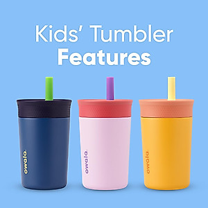 Owala Kids Insulation Stainless Steel Tumbler with Spill Resistant Flexible Straw, Easy to Clean, Kids Water Bottle, Great for Travel, Dishwasher Safe, 12 Oz, Pink and Purple (Lilac Rocket)