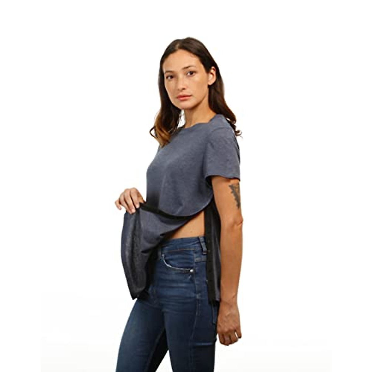 MAI Post Shoulder Surgery Shirts Premium | Easy Snaps on Shirt Sides and Full Arm Opening | Women Short Sleeve Shirt | Chemo Clothing | Soft Fabric | Dialysis Clothing Heather Blue | Adaptive Clothing
