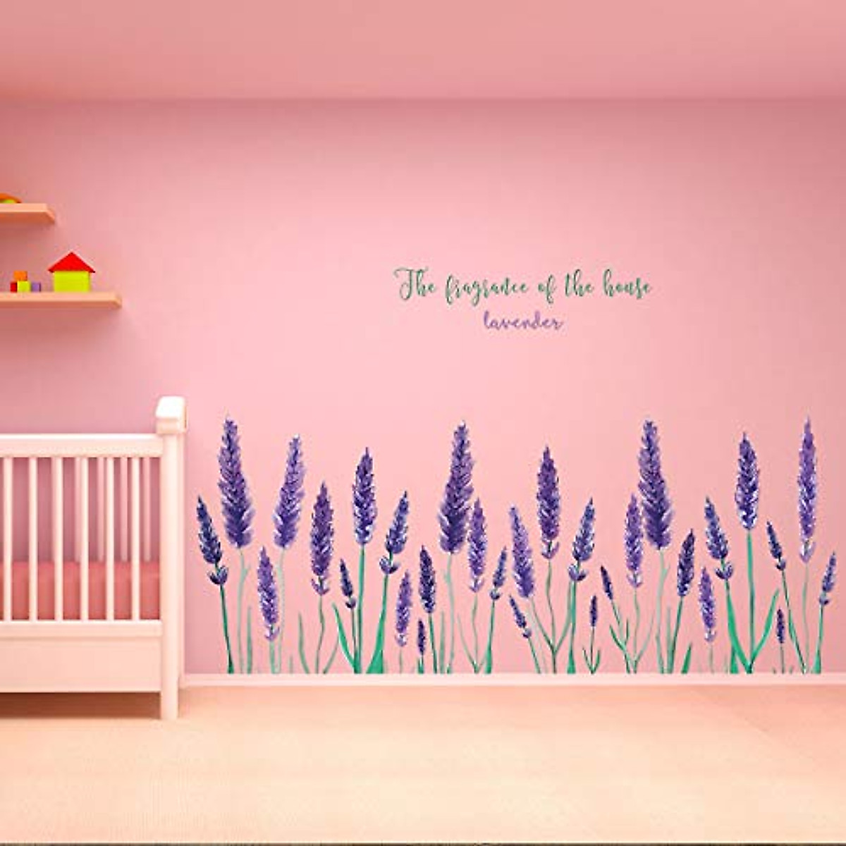 Amaonm Removable Creative Purple Lavender Wall Decal DIY Flower Fresh Grass with Lettering Wall Stickers Peel and Stick Art Decor for Kids Girls Bedroom Living Room Bathroom Nursery (Lavender)