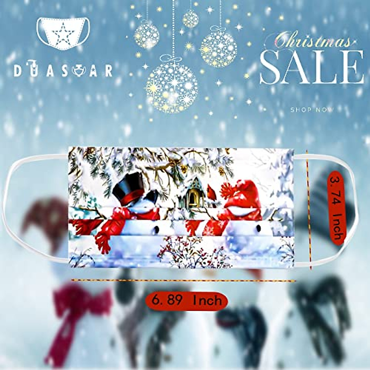 50 Pack Christmas Disposable Face Mask Individually Wrapped,3 Ply Print Holiday Mask stocking stuffer Gift