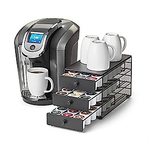 Nifty Coffee Pod Drawer – Black Satin Finish, Compatible with K-Cups, 54 Pod Pack Capacity Rack, 3-Tier Holder & Storage, Stylish Home or Office Kitchen Counter Organizer