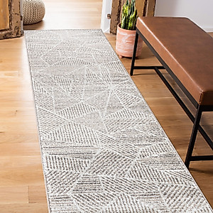 Rugshop Contemporary Geometric Stripe High Traffic Living Room,Bedroom,Kitchen, Home Office Runner Rug 2' x 7' Cream