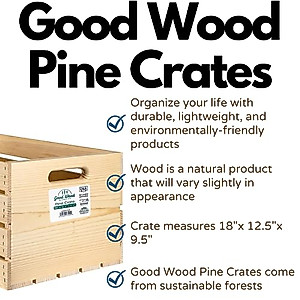 Good Wood by Leisure Arts Wooden Crate, Wood Crate Unfinished, Crates for Display, Crates for Storage, Wooden Unfinished, 18" X 12.5" X 9.5"