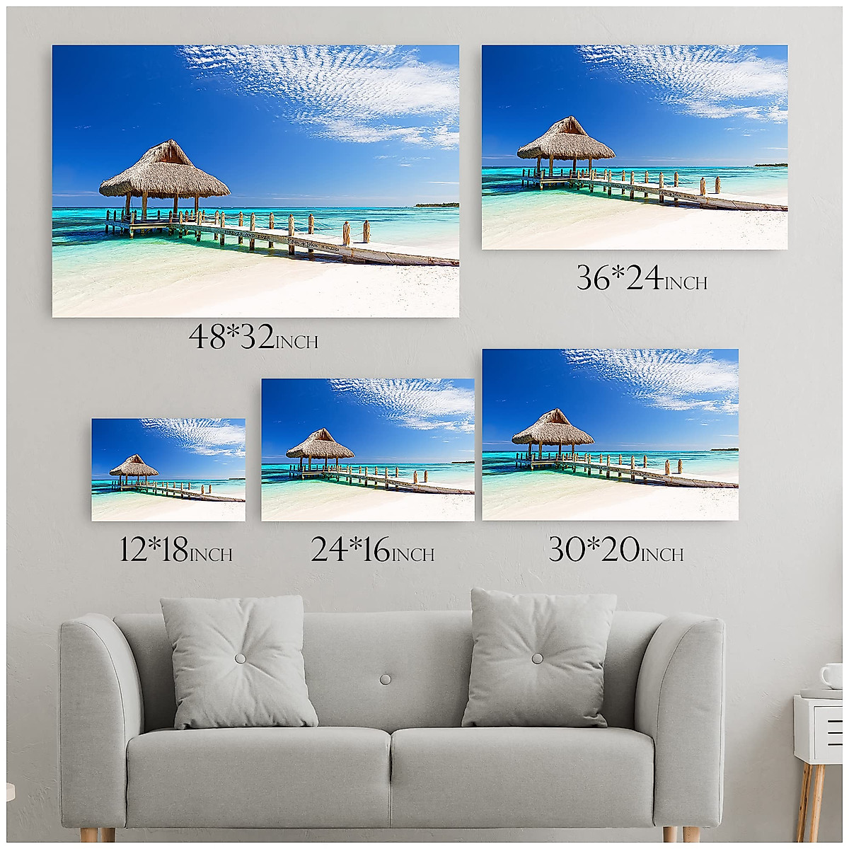 Over water bungalows Personalized Canvas or Photo Print and Framed Art Artwork with Couple's Names Special Date and Your Own Message on, Great Gift for Anniversary,Wedding,Birthday
