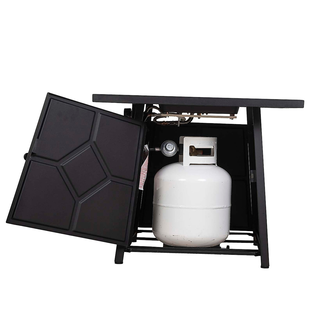 Stainless Steel Propane Fire Pit Table, 40000BTU Gas Fire Table with Weather Cover, Square Firepit Table with Steel lid for Patio Outdoor Deck Backyard, Black