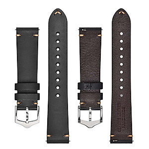 BISONSTRAP Men's Watch Bands, Hand-Stitched Leather Watch Straps, Quick Release, 20mm, Black with Silver Buckle