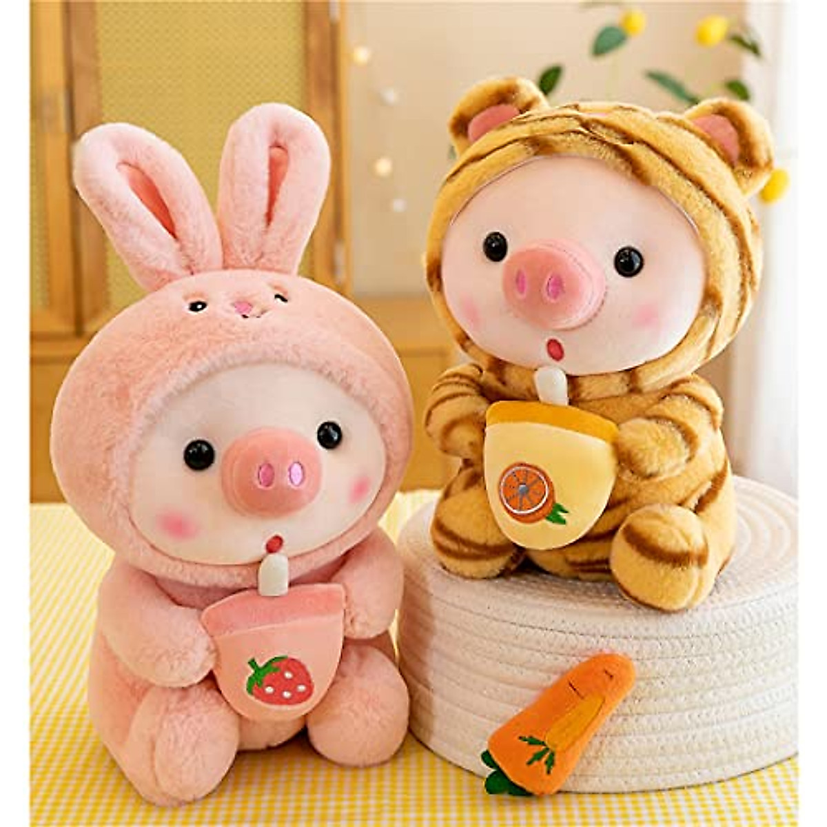 LANFIRE Pig Plush Pillow Pig Dressed Up As Frogs Tigers Rabbits Cute Plush Pillow Gifts for Boy Girl (9.8 in, Pink)