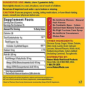 Nature Made Fish Oil Gummies, Omega 3 Fish Oil Supplements, Healthy Heart Support, 150 Gummies, 75 Day Supply