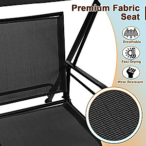 Tangkula 2 Person Porch Swing, Patio Swing with Adjustable Canopy, Comfortable Fabric Seat & Heavy-Duty Steel Frame, Outdoor Canopy Swing for Patio, Garden, Poolside (Black)