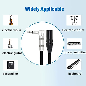PNGKNYOCN 1/4 to XLR Cable 90 Degree Right Angle 6.35 mm TRS Male Plug to XLR Female Jack Audio Stereo Microphone Cable for Speakers, Stage, DJ and More（50cm）