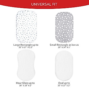 Bassinet Sheets & Waterproof Bassinet Mattress Pad Protector 4 Pack Set, Viscose Made from Bamboo, Universal Fit for Oval, Hourglass and Rectangular Mattress, Grey & White